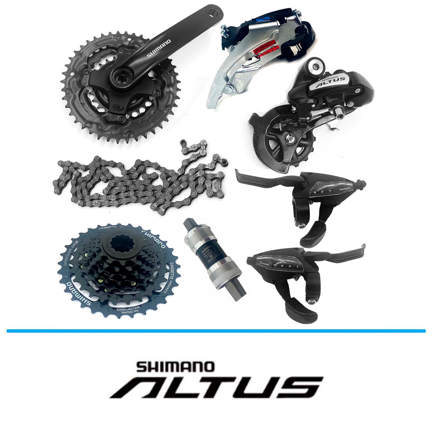Transmisión Completa Grupo Shimano 3x7 Pasos Altus – Pedalé